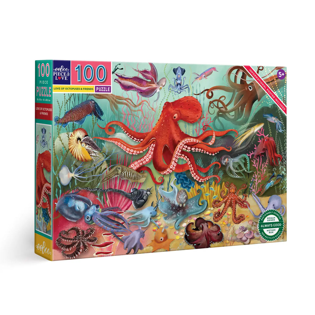 eeBoo 100 Piece Puzzle Love of Octopuses & Friends – Growing Tree Toys