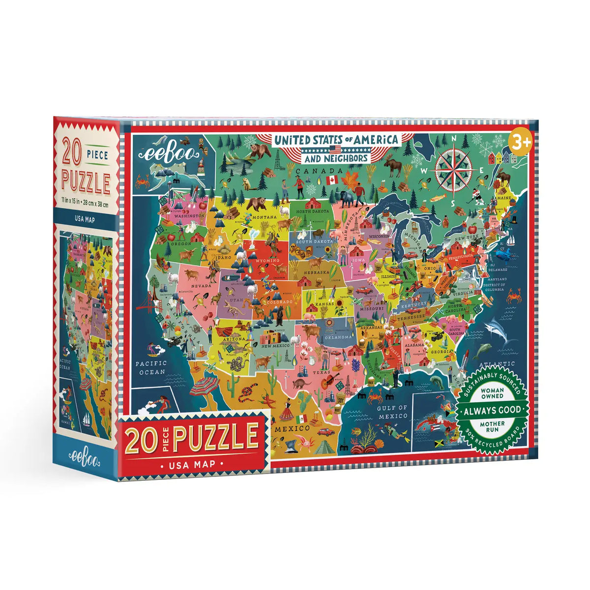 eeBoo 20 Piece Puzzle USA Map – Growing Tree Toys