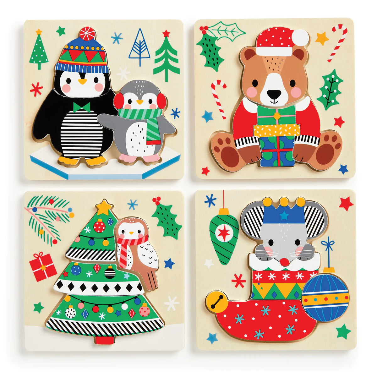 Mudpuppy Festive Friends Set of 4 Wood Puzzles – Growing Tree Toys