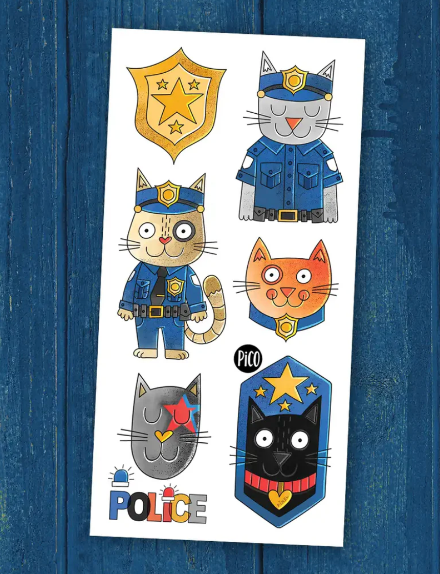 Pico Temporary Tattoos: Pixel the Police Cat – Growing Tree Toys