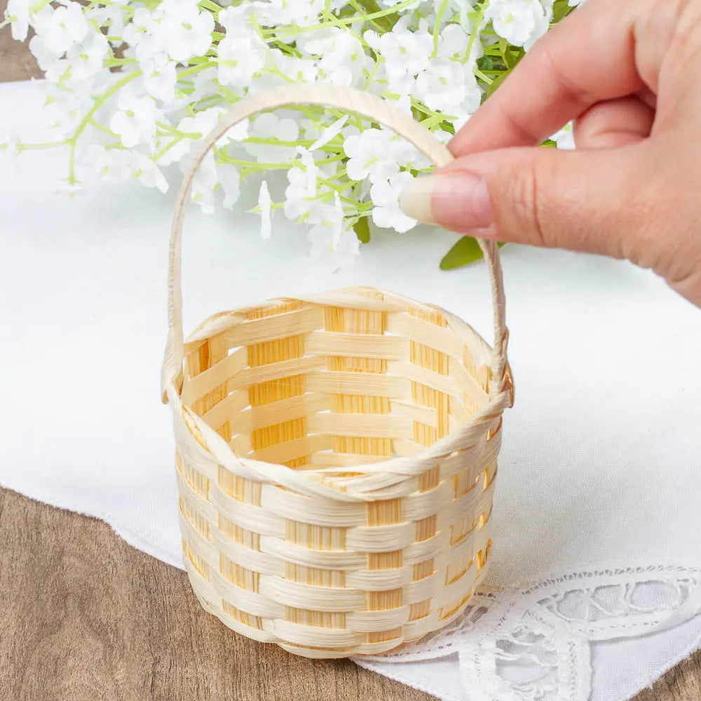 Round Mini Bamboo Basket with Handle – Growing Tree Toys